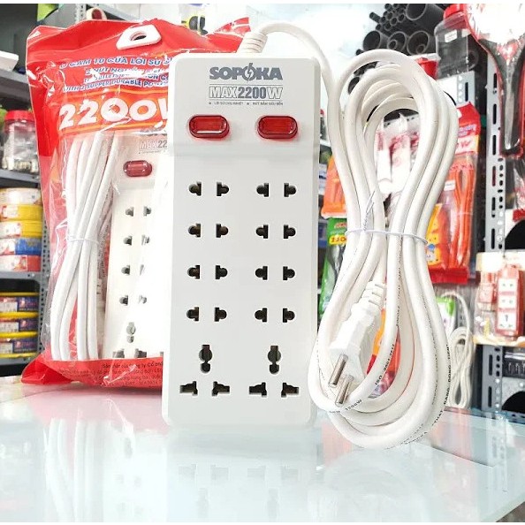 Ổ cắm điện Sopoka 10Y đa năng, ổ cắm 10 lỗ 2200W, ổ điện lõi sứ chống cháy, BH 2 năm 1 đổi 1 ...