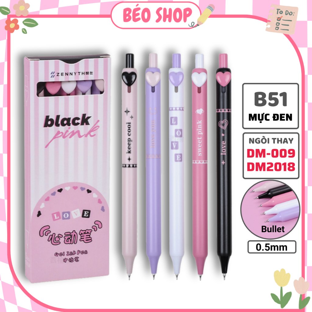 Bút gel bấm Zennyth Pkbeoshop Blackpink sweet love mực đen ngòi 0.5mm ...