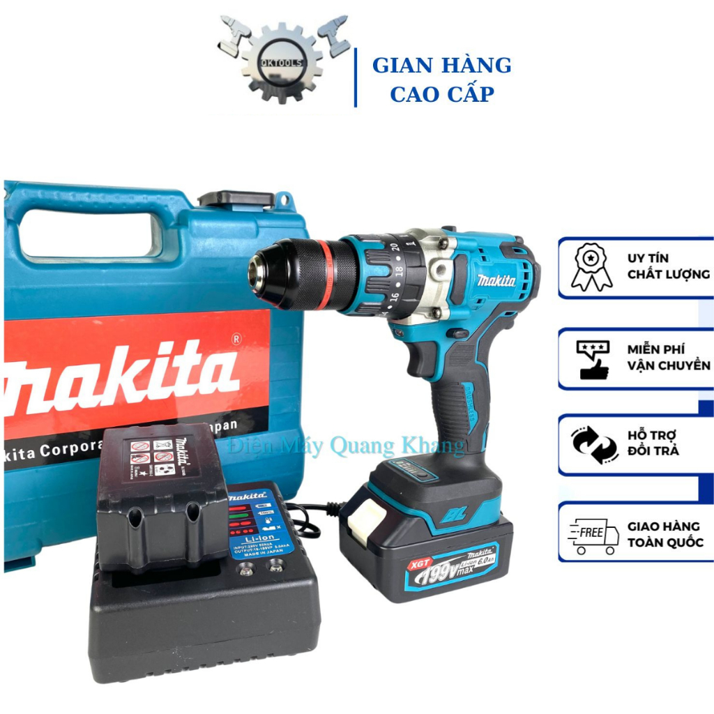 Máy khoan pin Makita 199v kèm tay cầm động cơ không chổi than Đầu kẹp autolock | Shopee Việt Nam
