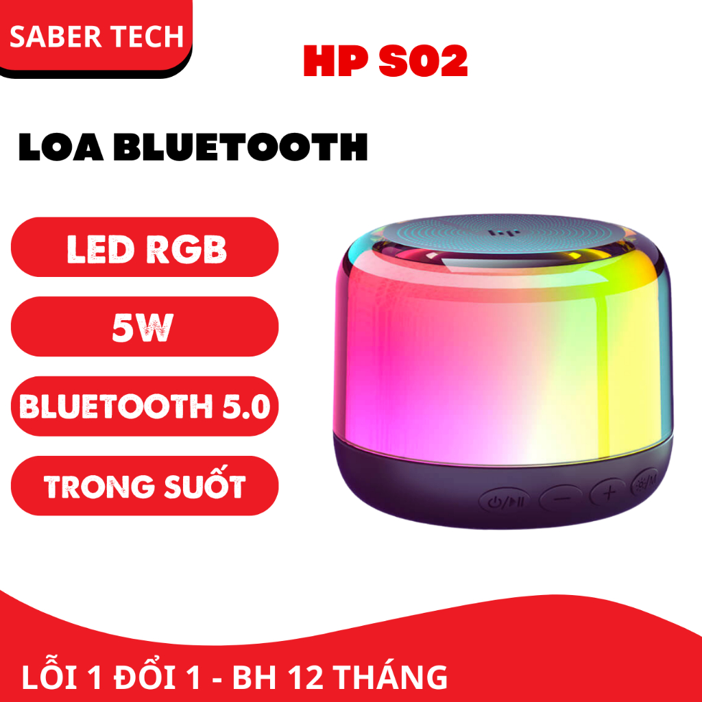 Loa bluetooth mini đèn LED RGB 360 độ, kết nối không dây HP S02, âm ...