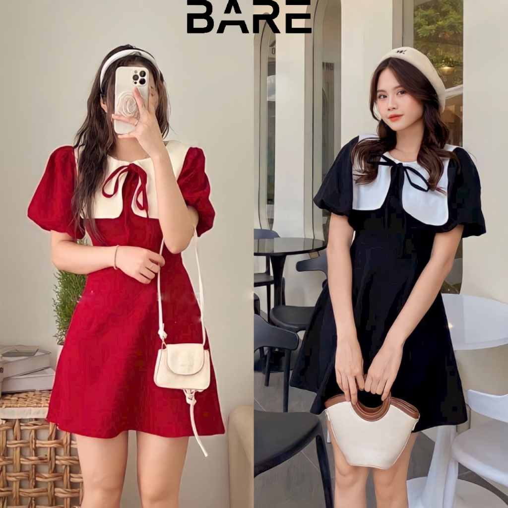 BARE_(XẢ HÀNG) Đầm nữ thủy thủ bánh bèo phối cổ nhún tiểu thư, Đầm babydoll dự tiệc ulzzang-D05 ...