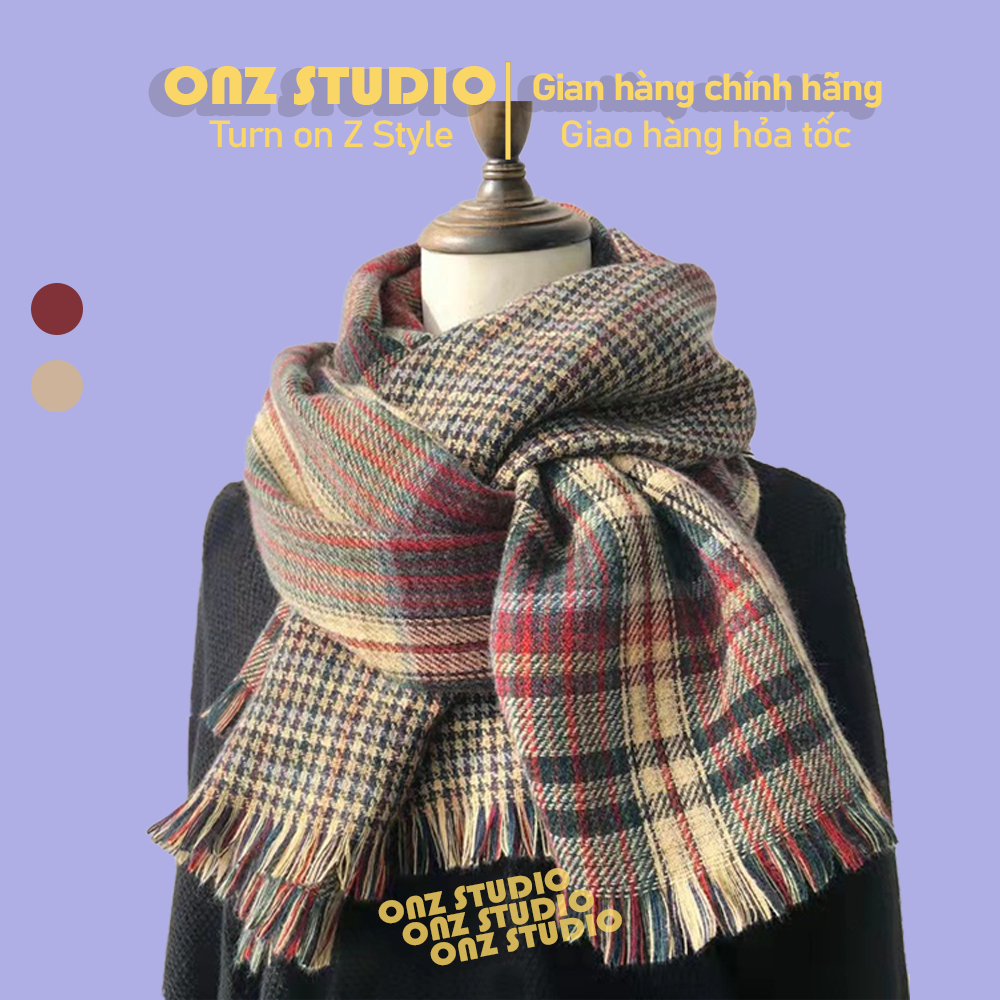 [SẴN] Khăn quàng cổ ONZ vintage - Khăn choàng cổ len nam nữ KẺ CARO HAI MẶT ulzzang Hàn Quốc ...
