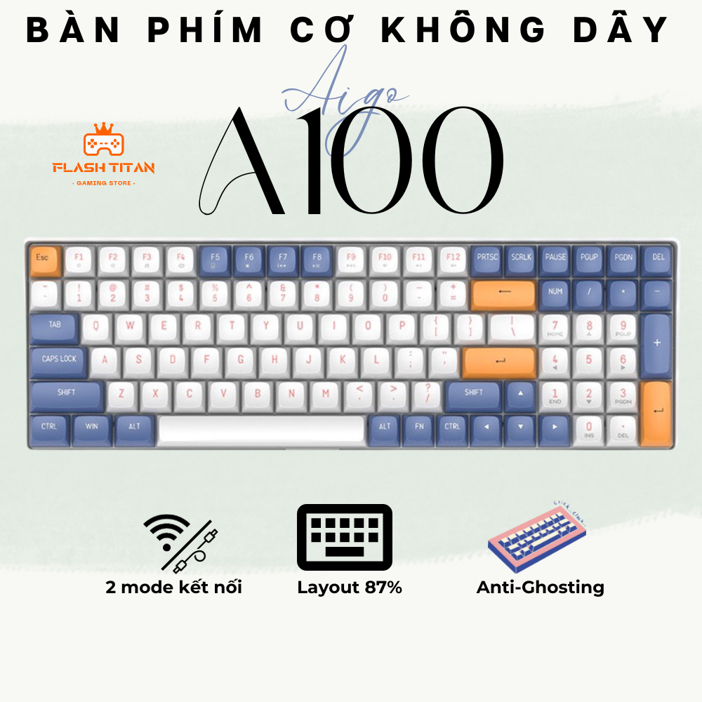 Bàn phím cơ không dây AIGO A100 - Kết nối 2 chế độ - Có Hotswap ...