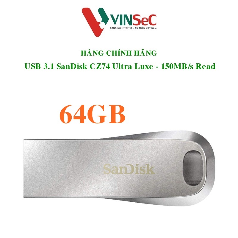 USB 3.1 - 150MB/s - 64GB - SanDisk Ultra Luxe CZ74 nhỏ gọn, vỏ bọc bằng ...