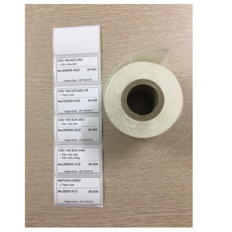 Nhãn Dán Nhiệt Dạng cuộn 50mm x 30mm. In Tem Phụ, In Tem Trà Sữa (Sử ...