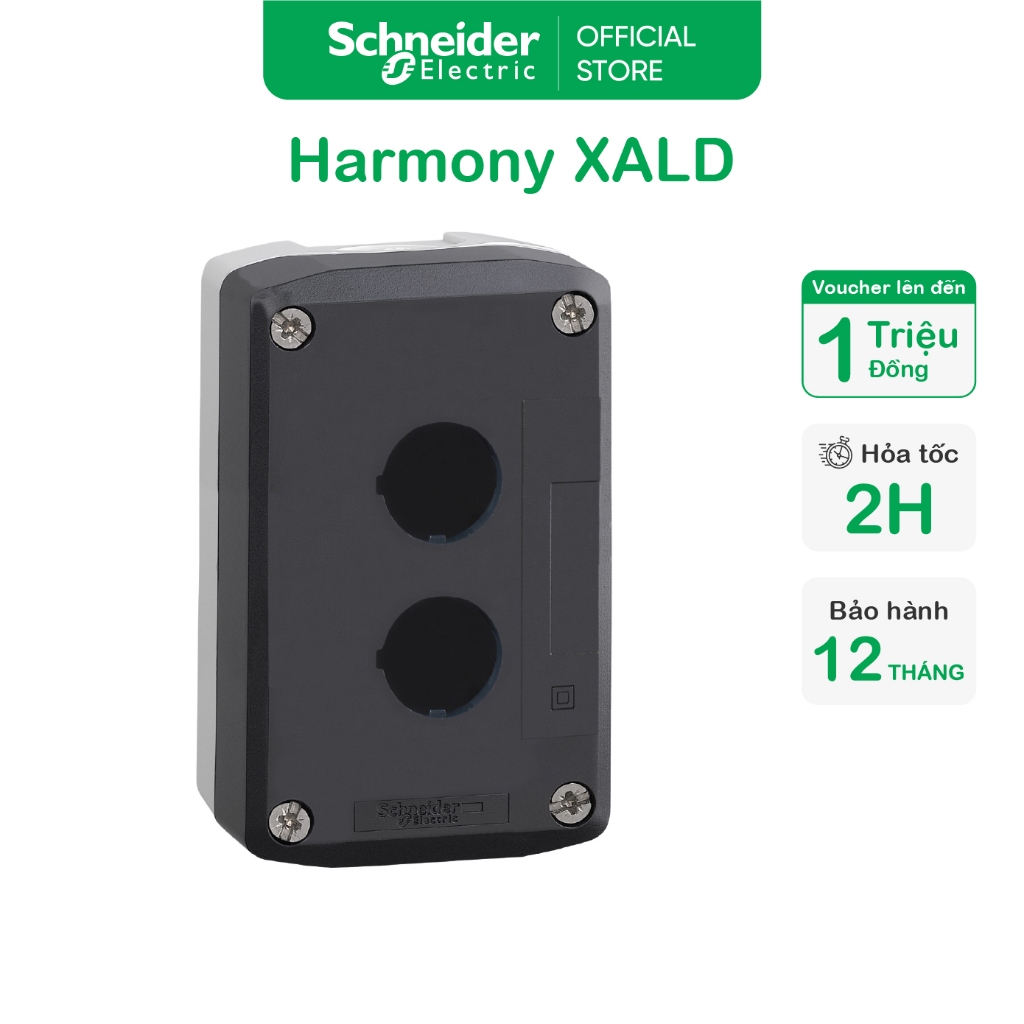 Hộp nút nhấn Schneider chất liệu nhựa Phi 22mm 2 lỗ khoét XALD02 ...