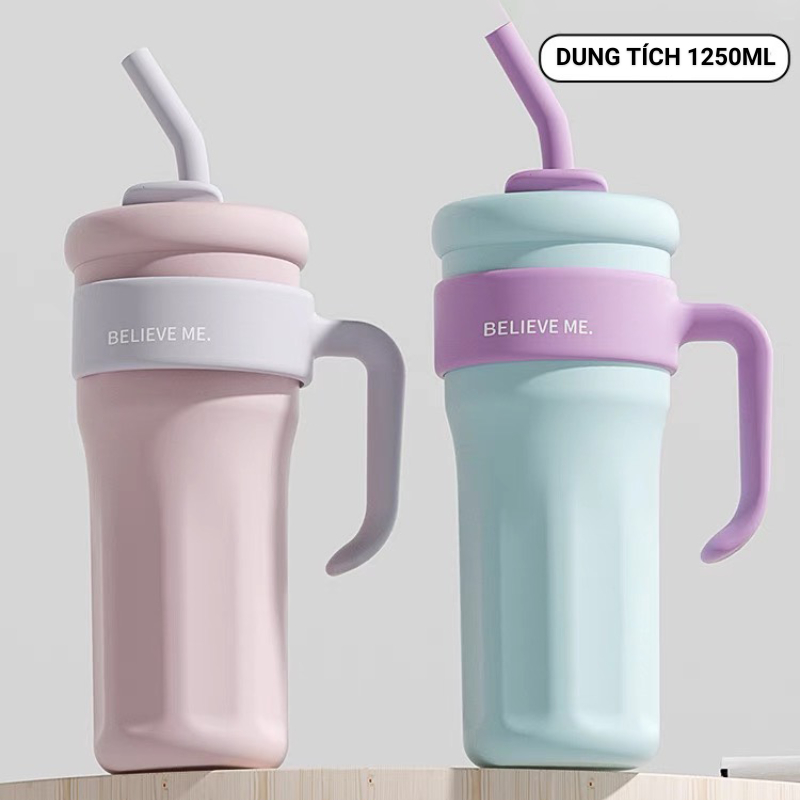 Ly giữ nhiệt Belive me dung tích lớn 1250ml, inox 316, có nắp xoay có ống hút | Shopee Việt Nam