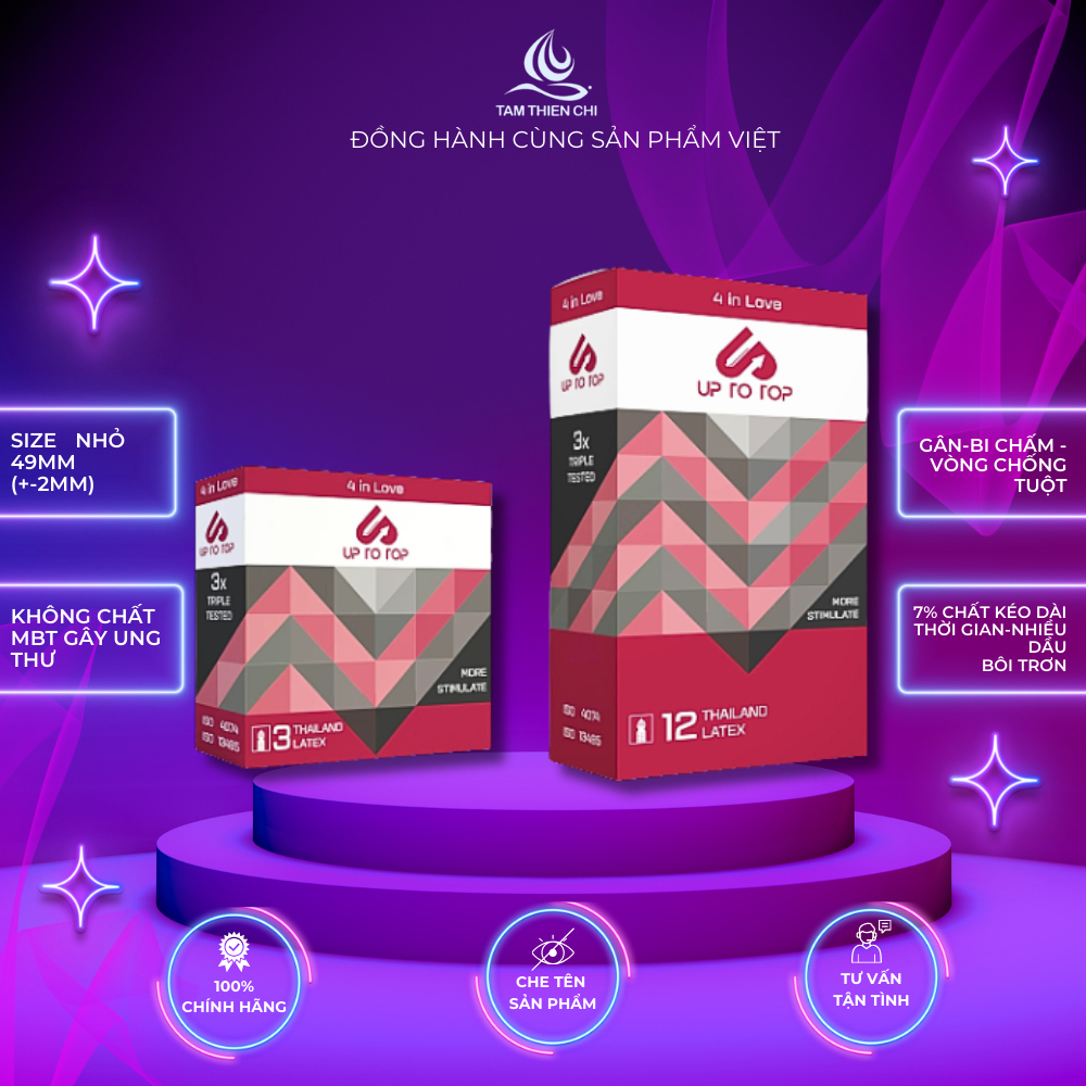 Bao sao su Up To Top size nhỏ kéo dài thời gian bi chấm gân chìm Tâm Thiện Chí | Shopee Việt Nam