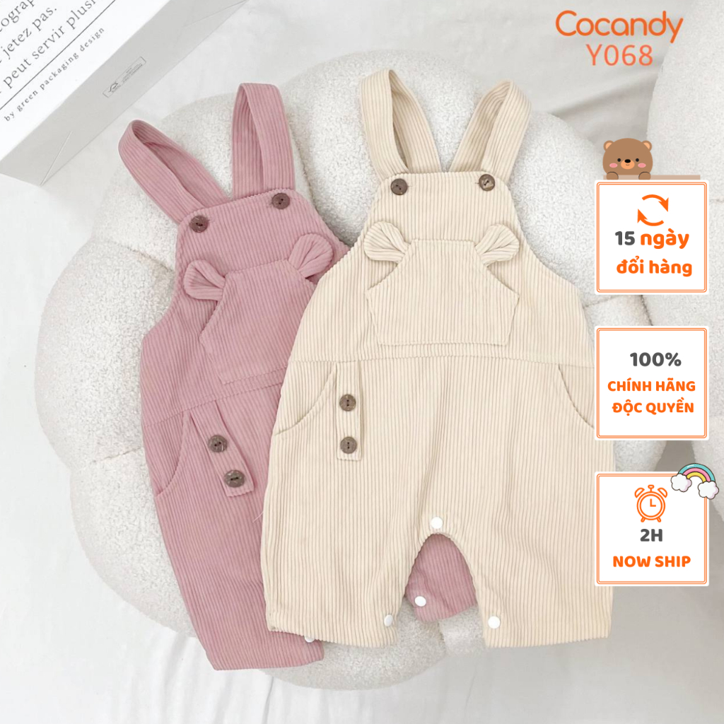 Yếm cho bé -Yếm quần nhung HỒNG, BE túi ngực tai gấu và Áo thun TRẮNG ...