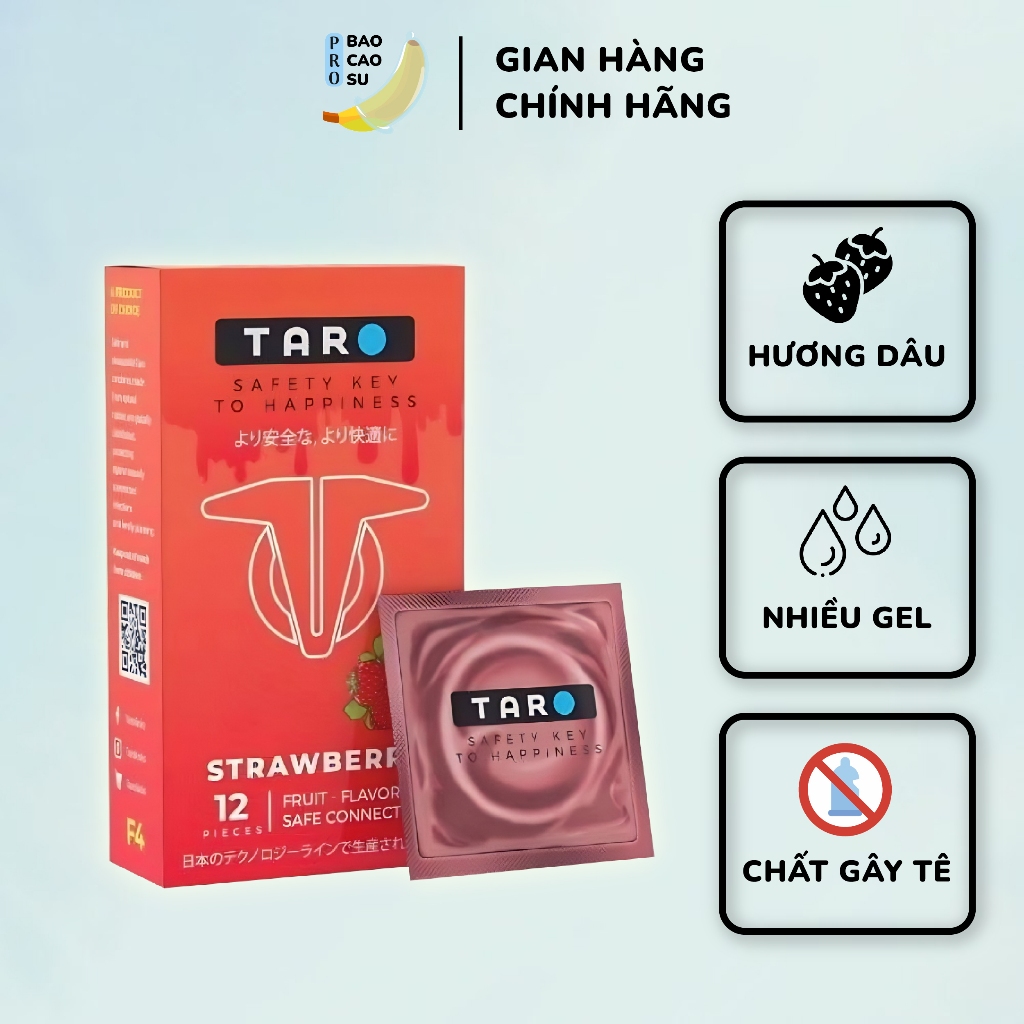 Bao Cao Su Taro Strawberry Hương Dâu - Mỏng Vừa, Nhiều Gel, Size 52mm ...