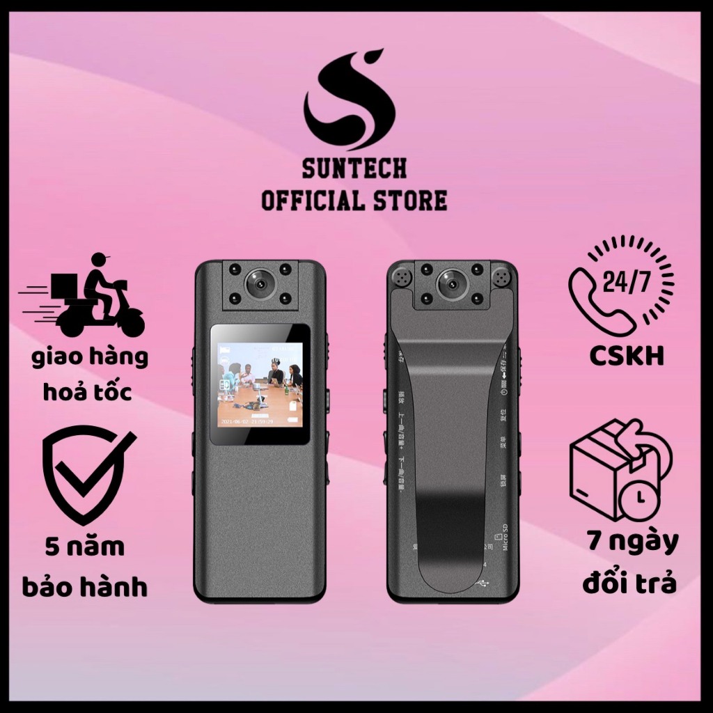 Máy ghi âm, quay phim Suntech V22C 64GB, máy ghi âm kĩ thuật số 1080P ...