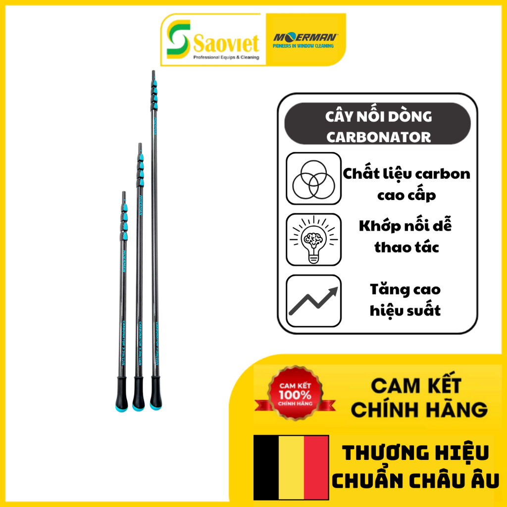 Cây lau kính Carbonator moerman kéo dài 3 đoạn bằng Cacbon cao cấp ...