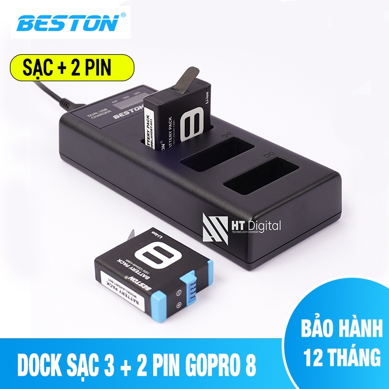 Pin Sạc Máy Quay GoPro Hero 5 6 7 8 9 10 11 12 Beston kèm dock sạc 3 ...