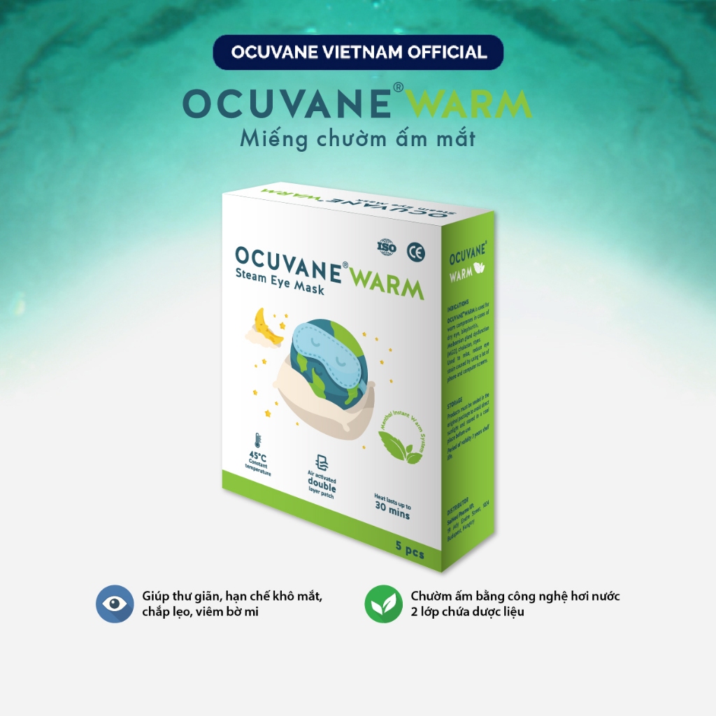 Miếng Chườm ấm Mắt Hơi Nước Thảo Dược Ocuvane Warm Dùng Cho Khô Mắt Mỏi Mắt Viêm Bờ Mi Chắp