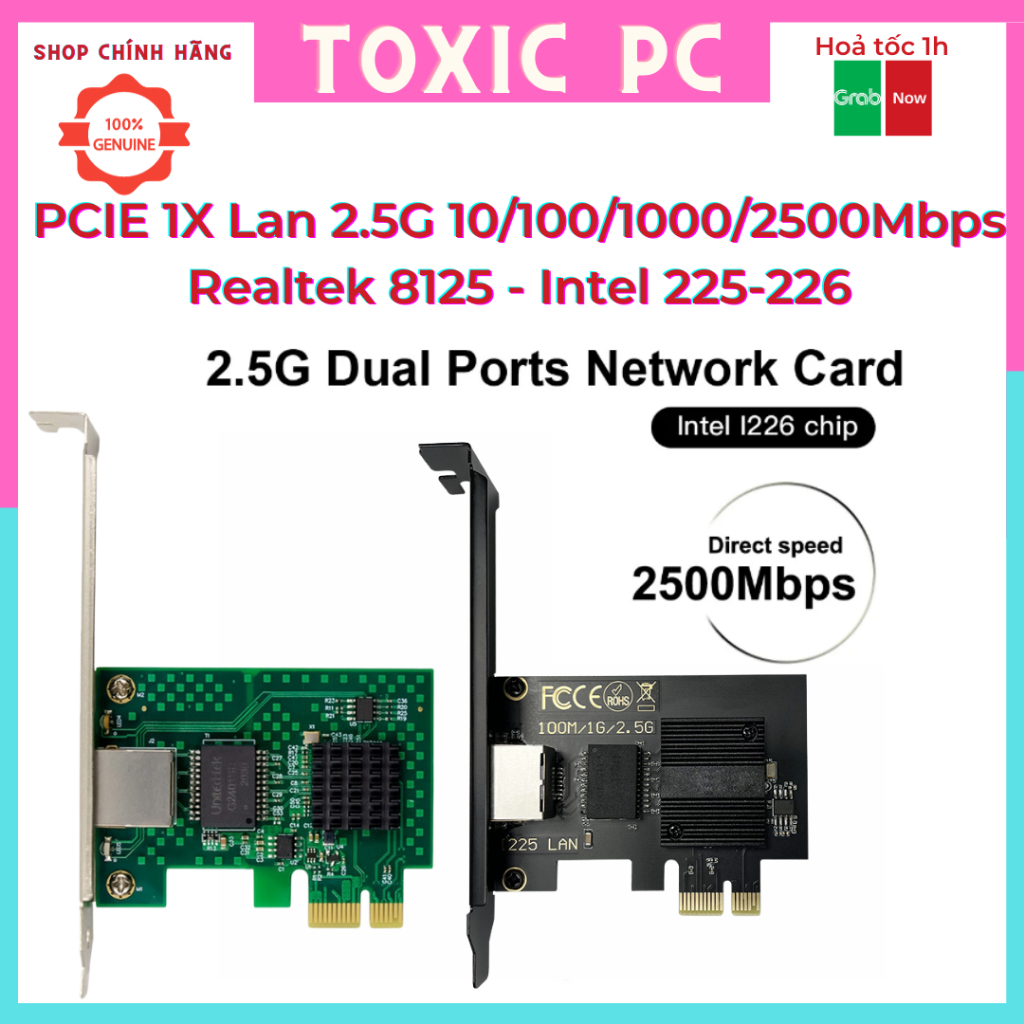 Card Mạng Ethernet PCI-E 2.5G RTL8125B , i225 , i226 10 / 100 / 2500Mbps 1Gbps / 2.5Gbps RJ45 ...