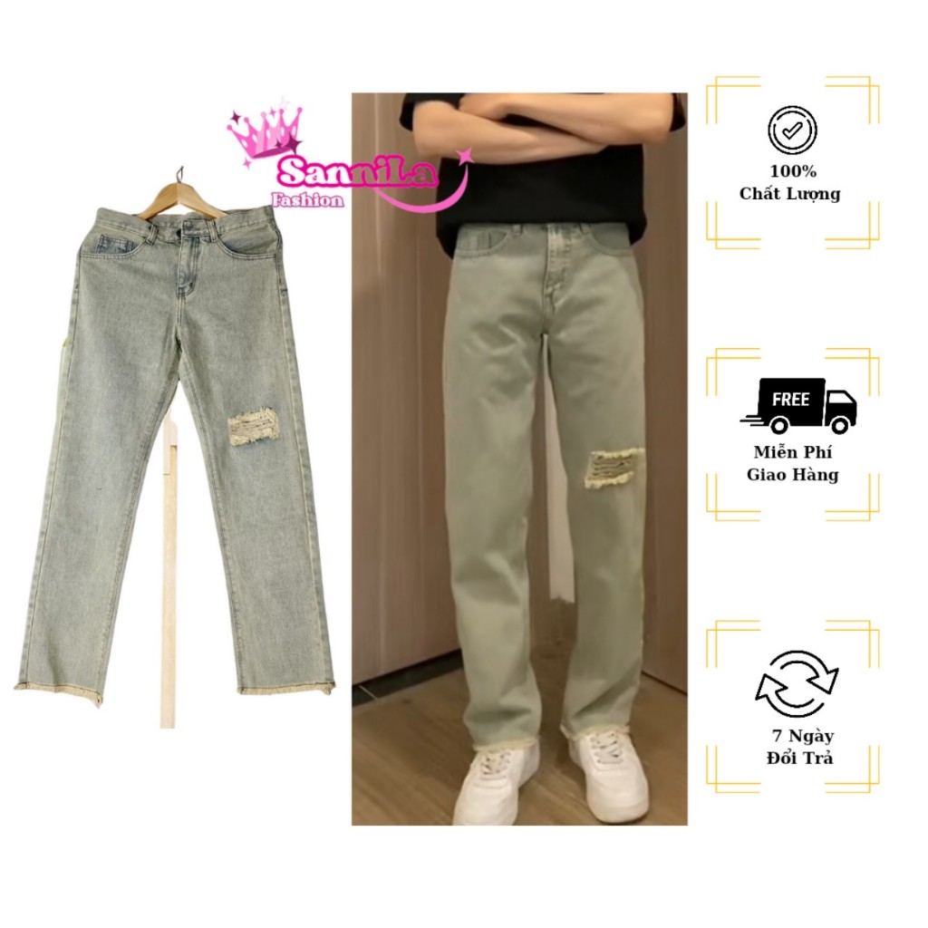 Quần Jean Nam Retro Form unisex Suông Ống Đứng- LAI TUA -Màu Rêu Bạc Cá tinh-Giá Sinh Viên ...