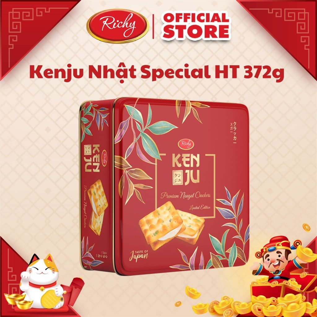 Bánh quy hành kem dẻo Kenju Richy hộp thiếc 372g phiên bản mới ...