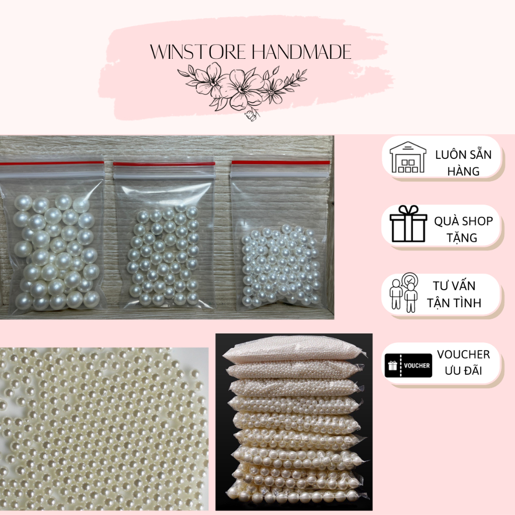 Hạt Ngọc Trai, Ngọc Trai Nhựa Không Lỗ Màu Trắng Kem 6-8-10mm Phụ Kiện ...