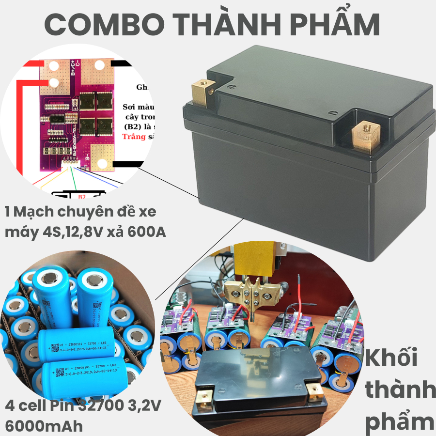 Bộ Acquy xe máy pin lithium pin sắt 32700,18650 4S- 12.8V/14.4V ...