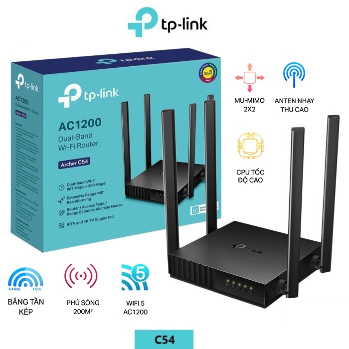 Bộ Phát Wifi TP-Link Archer C54 Băng Tần Kép 2.4Ghz / 5Ghz Chuẩn AC1200 ...