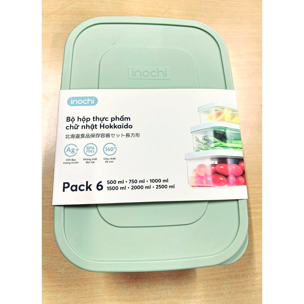 Bộ 6 hộp nhựa đựng thực phẩm chữ nhật Inochi (500-750-1000-1500-2000 ...