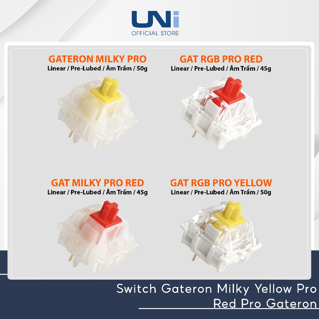Switch Gateron Milky Yellow Pro linear 50g âm trầm dùng cho bàn phím cơ ...