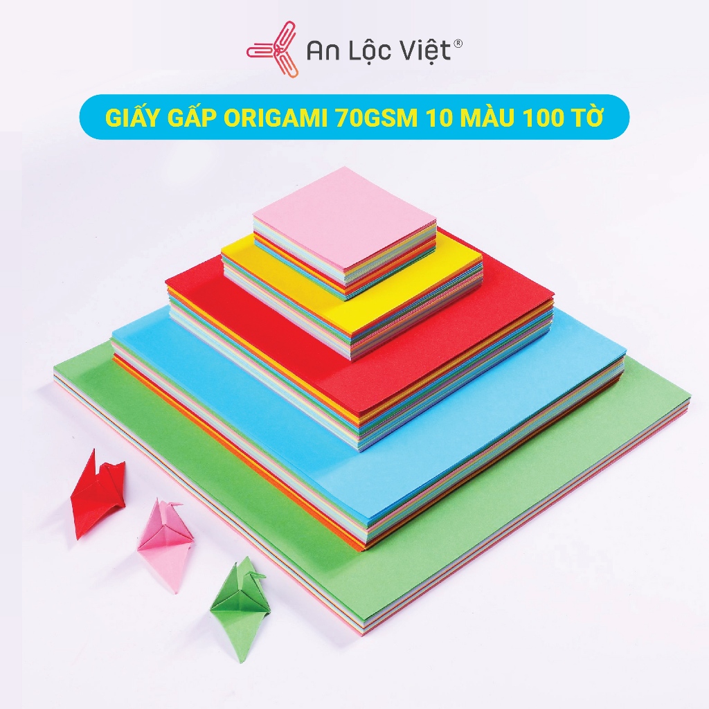 [HÀNG MỚI VỀ] Giấy gấp Origami 70gsm 10 màu 100 tờ giấy màu láng mịn ...