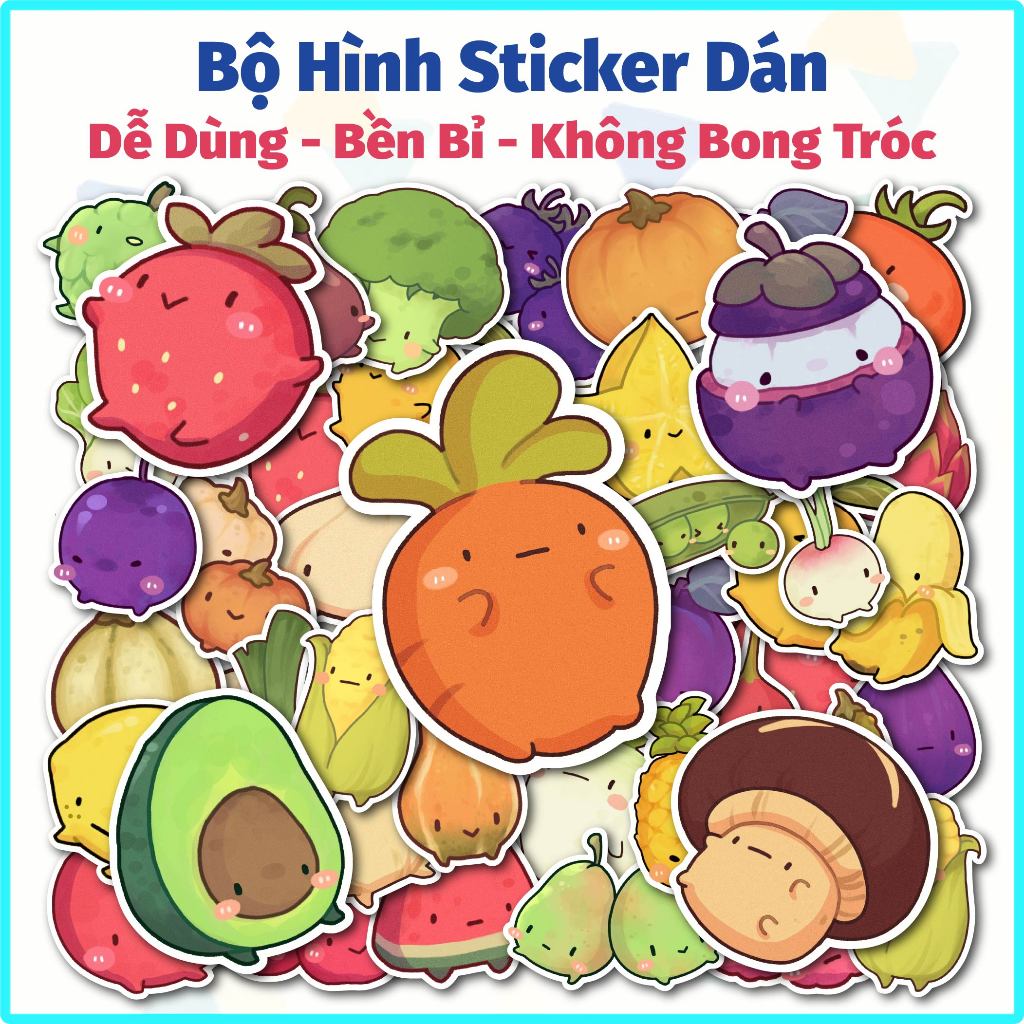 Bộ 40 Sticker Dán Mẫu Rau Củ Cute - Sticker Dán Chống Nước Trang Trí ...
