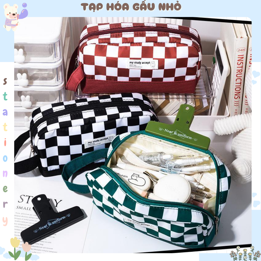 Túi đựng bút NEW CURRENTS caro nhiều ngăn có quai | Shopee Việt Nam