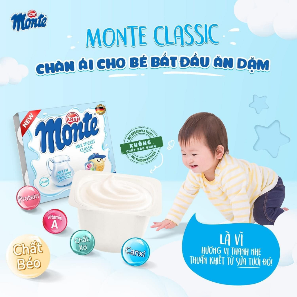 Lốc 4 hũ váng sữa Monte Classic vị nguyên bản 55g (từ 6 tháng) | Shopee ...