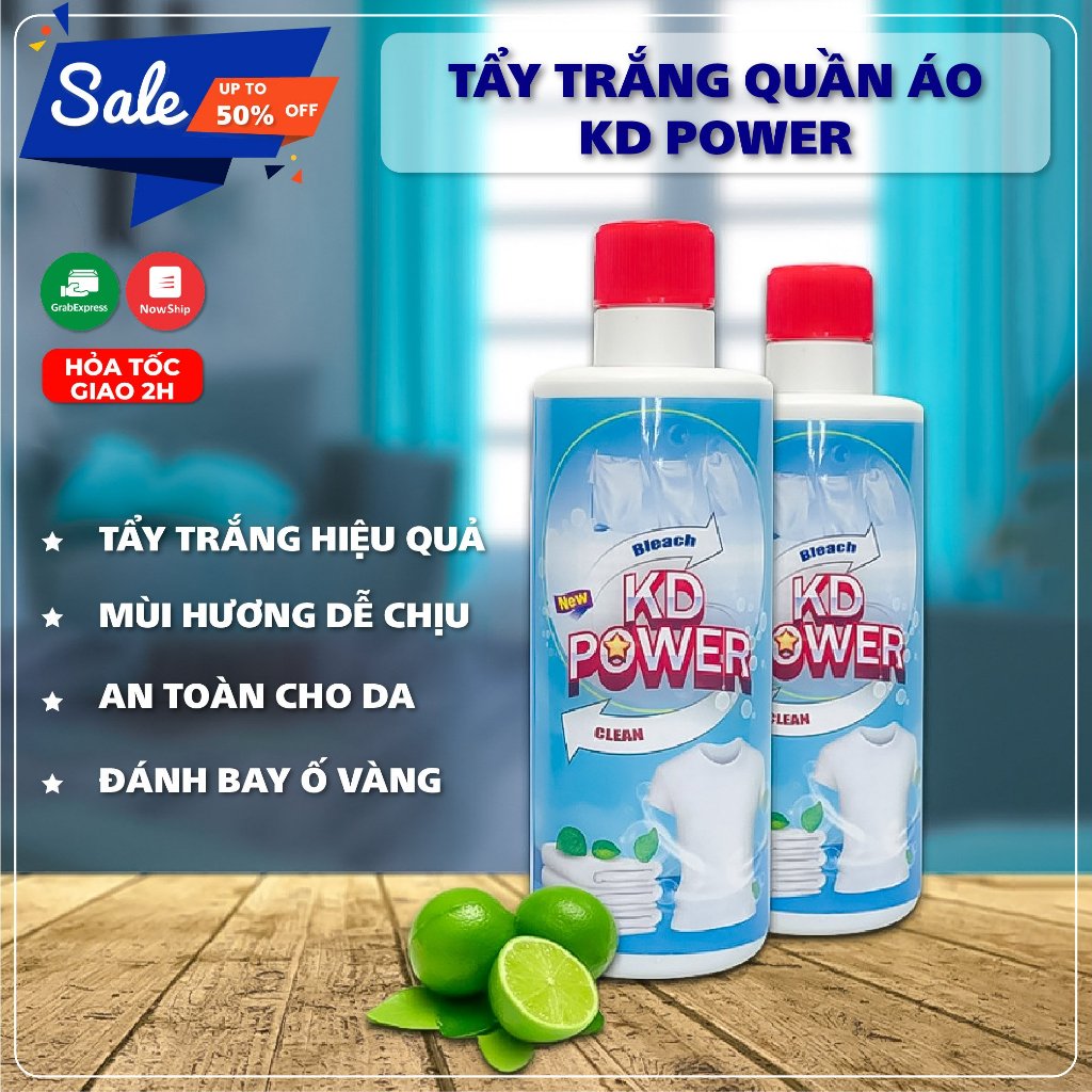 Thuốc tẩy KD Power, nước tẩy trắng vùng cổ, tay áo, mốc, vết ố quần áo ...