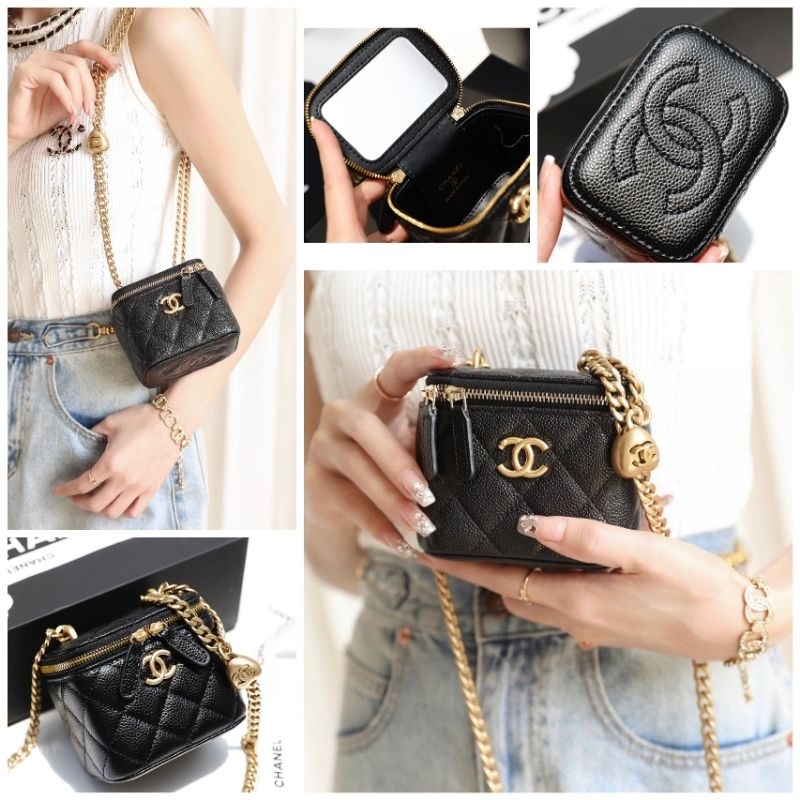 Túi đeo chéo nữ mini Vanity lock quai charm tim chỉnh nấc sz10cm bên ...