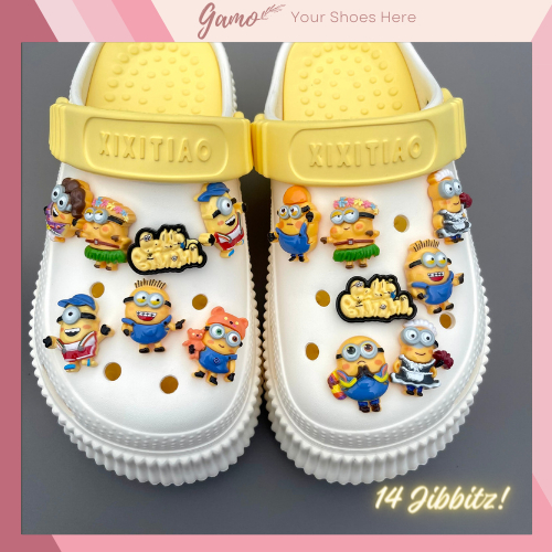 Set 14 Jibbitz, Sticker, Charm 3D chủ đề Minions DIY Gamo nhựa cứng gắn ...