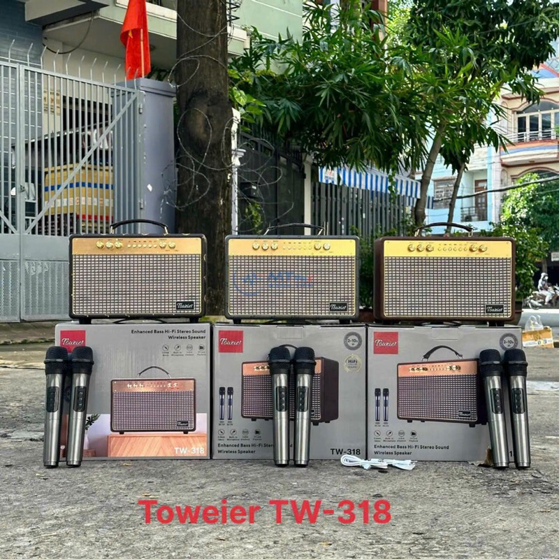Loa bluetooth Toweier TW-318 kèm 2 micro karaoke không dây công suất ...