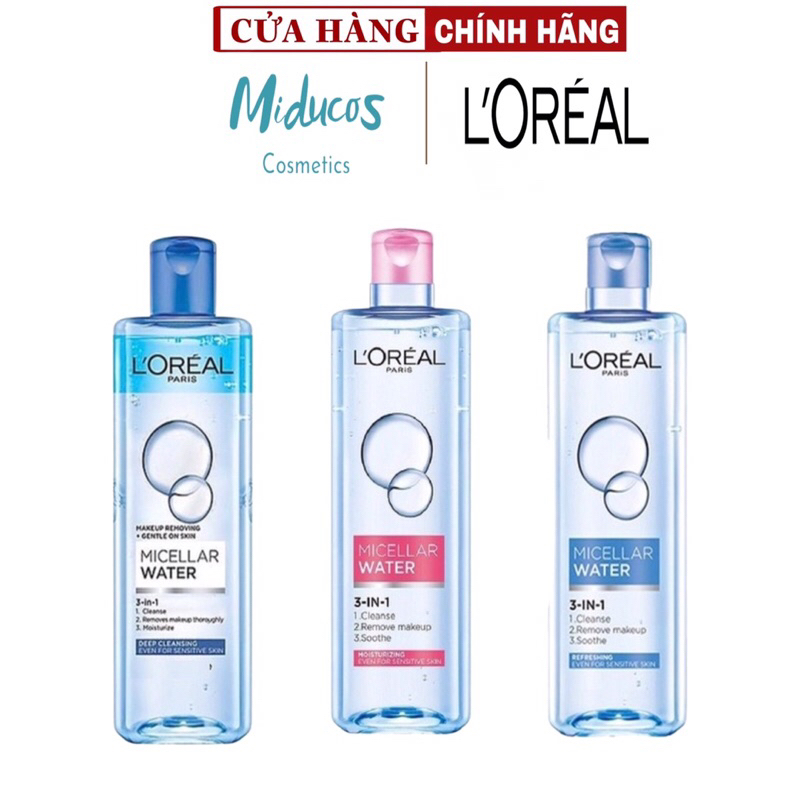 Nước Tẩy Trang L'Oreal Paris 3-in-1 Micellar Water 400ml, Làm Sạch Sâu, Dưỡng Ẩm Cho Mọi Loại Da ...