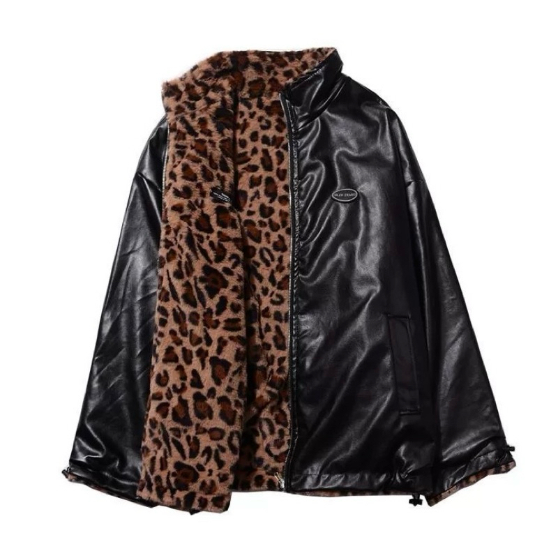 Reversible Leopard Jacket - Áo khoác mặc được 2 mặt. Mặt da màu đen và ...