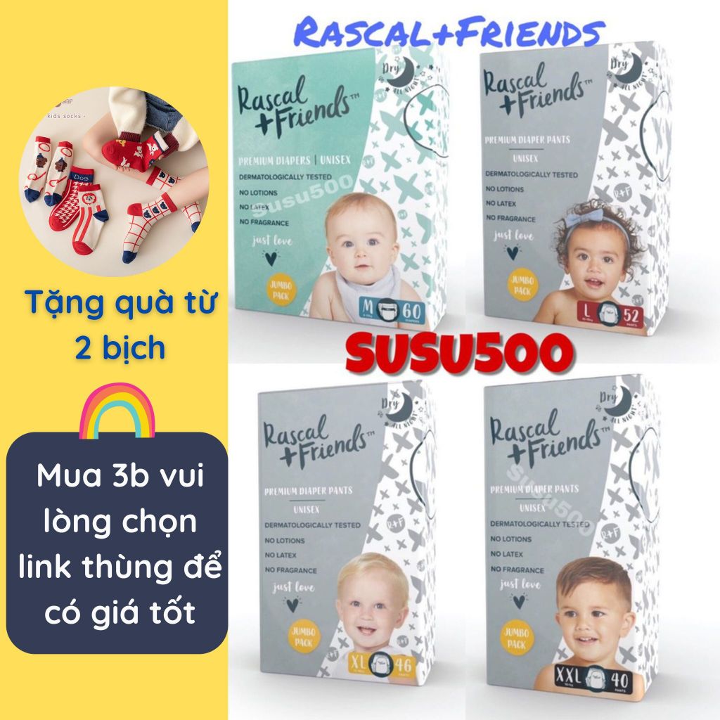 [HCM] Tã/bỉm dán/quần Rascal + Friends size M58/L52/XL46/XXL40 (Hàng ...