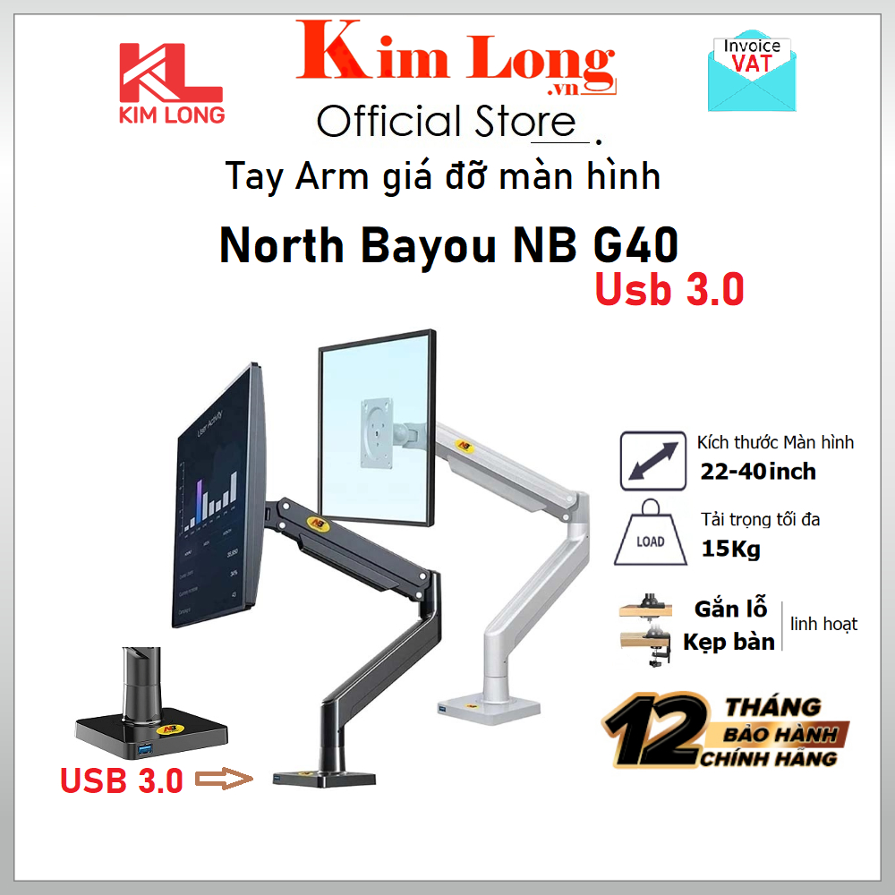 Tay Arm Giá đỡ North Bayou NB-G40 Màn hình 22-40inch Tải trọng 15Kg Usb ...