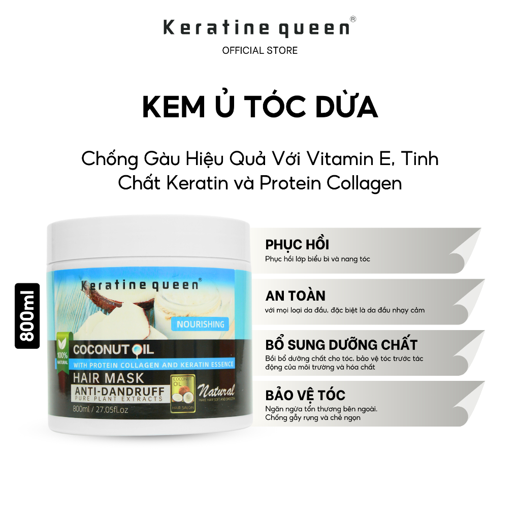 Kem Ủ Tóc DỪA 800ml Chống Gàu Hiệu Quả Với Vitamin E, Tinh Chất Keratin ...