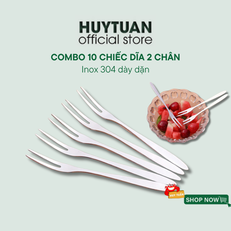 Combo 10 dĩa ăn trái cây inox 304 không gỉ, nĩa 2 chân xiên đồ ăn cao ...