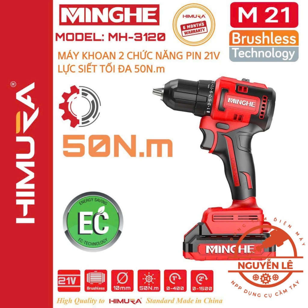 Máy khoan pin MINGHE động cơ không chổi than, Khoan đầu kẹp 10mm chân ...