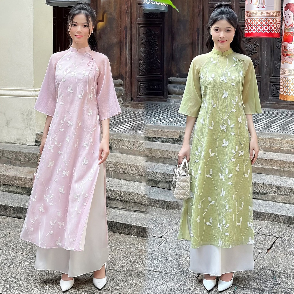 Áo Dài Cách Tân Nữ Tơ Thêu Hoa XZ12 | Shopee Việt Nam