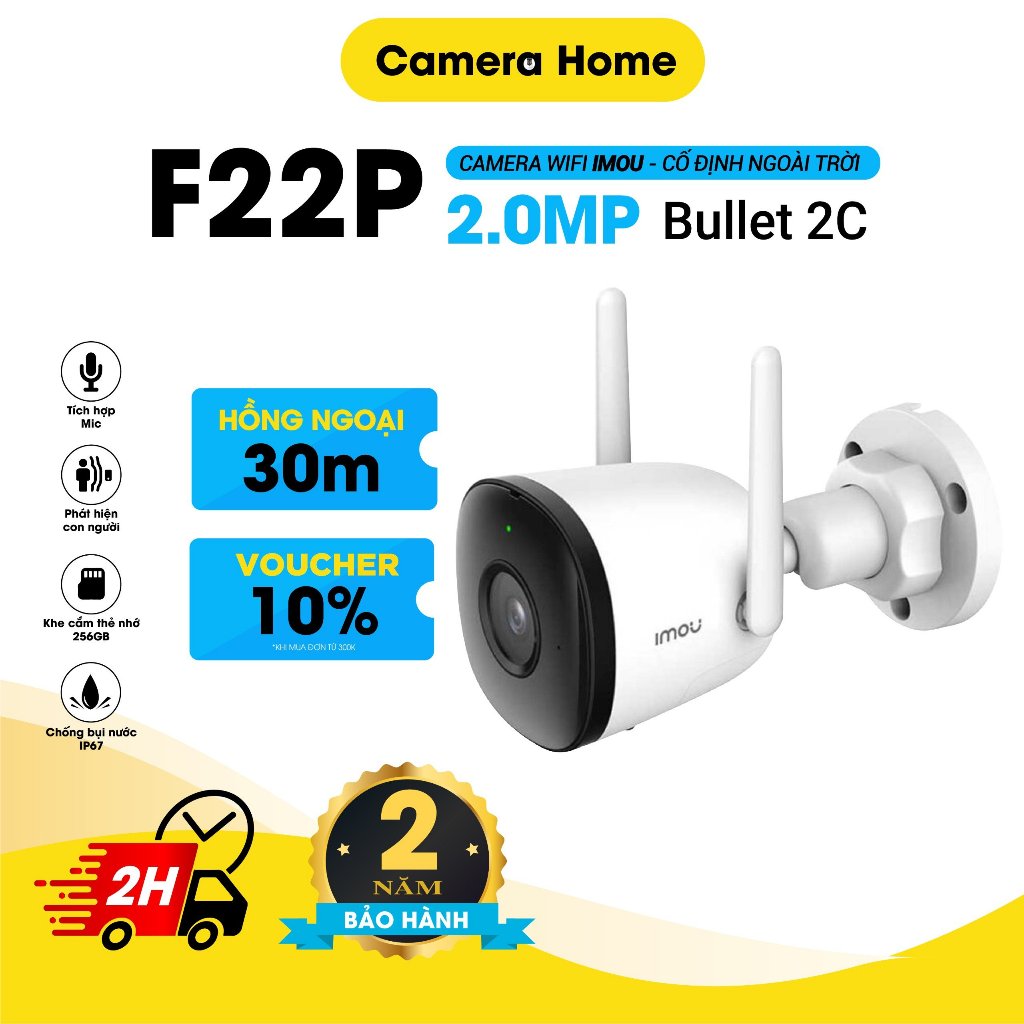 Camera ngoài trời IMOU WIFI F22P/F42P chính hãng, tích hợp mic, phát hiện con người, phát hiện ...