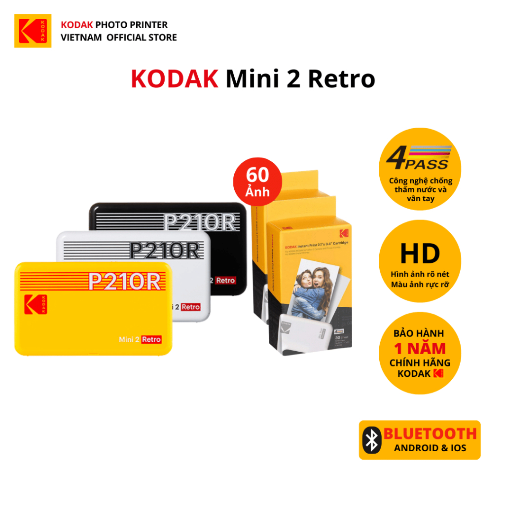 Máy in ảnh (kết nối bluetooth) Kodak Photo Printer - Kodak Mini 2 Retro ...