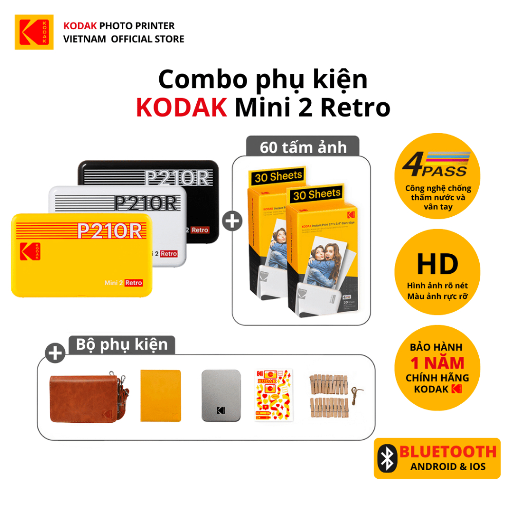 Combo máy in ảnh lấy ảnh ngay Kodak Photo Printer - Kodak Mini 2 Retro ...