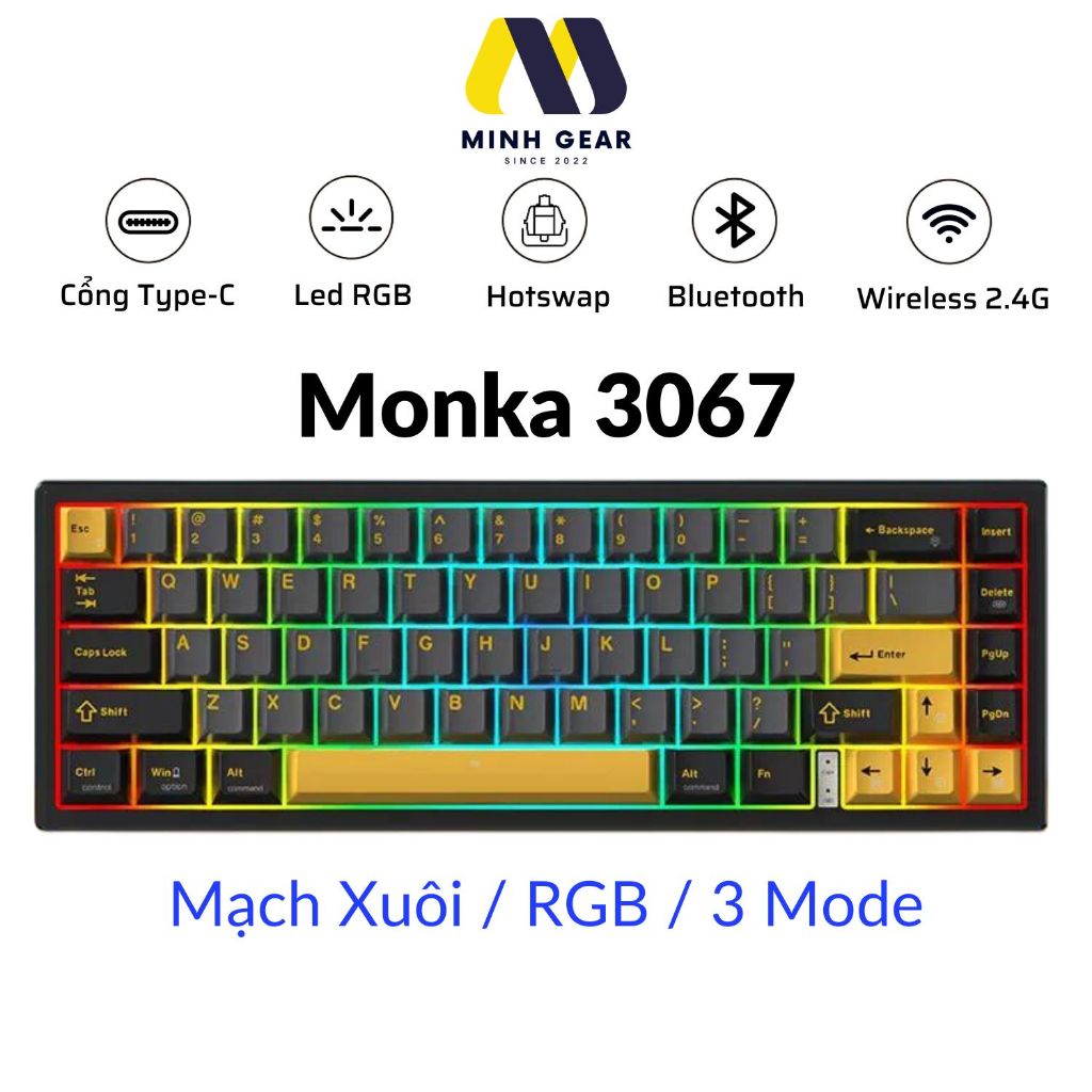 MONKA 3067 - Bàn phím cơ MONKA 3067 Không Dây, Mạch Xuôi, Led RGB, Kết ...