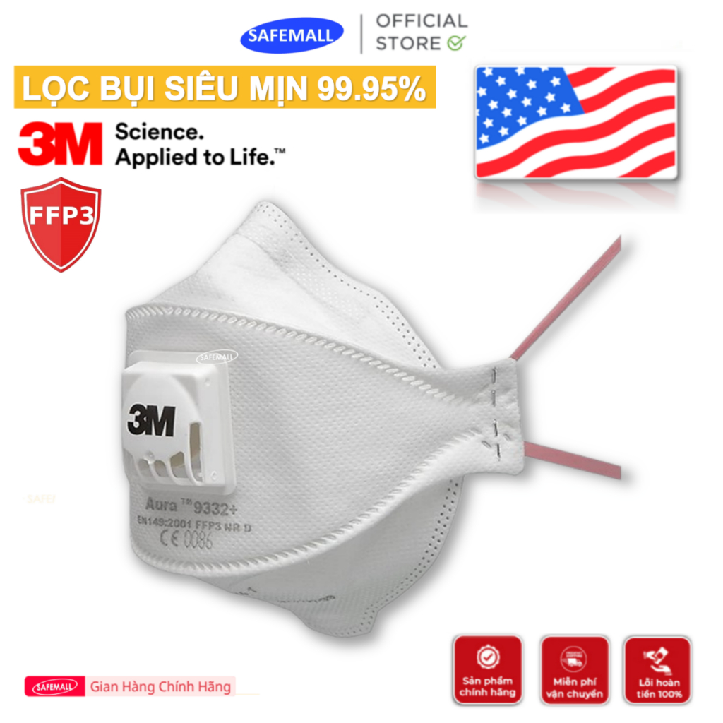 Khẩu trang lọc bụi siêu mịn 3M Aura 9332A+ Tiêu chuẩn FFP3 châu Âu ...