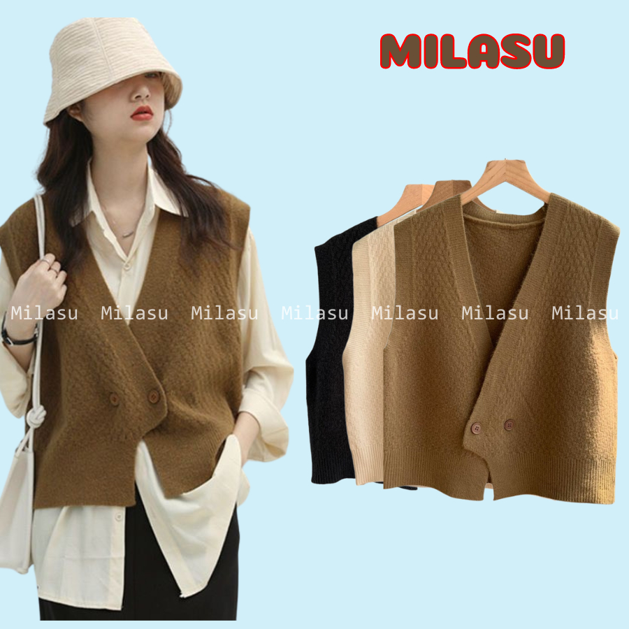 Áo ghile len trơn 2 khuy chéo, áo ghile nữ sát lách cổ V 181 | Shopee ...