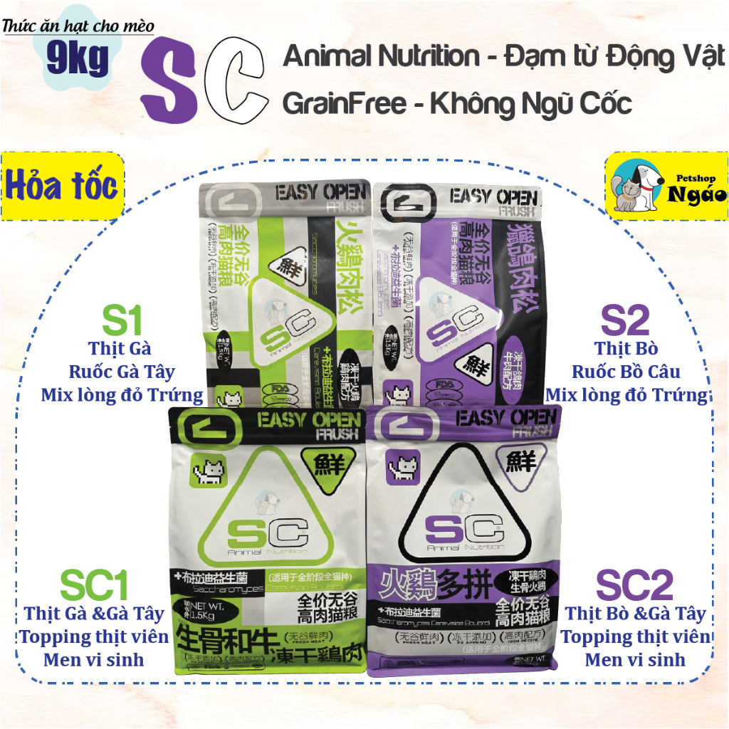 [9kg] Thức ăn hạt cho Mèo mọi lứa tuổi SC Aninal Nutrition / Grainfree / Siêu Topping __ [9kg ...