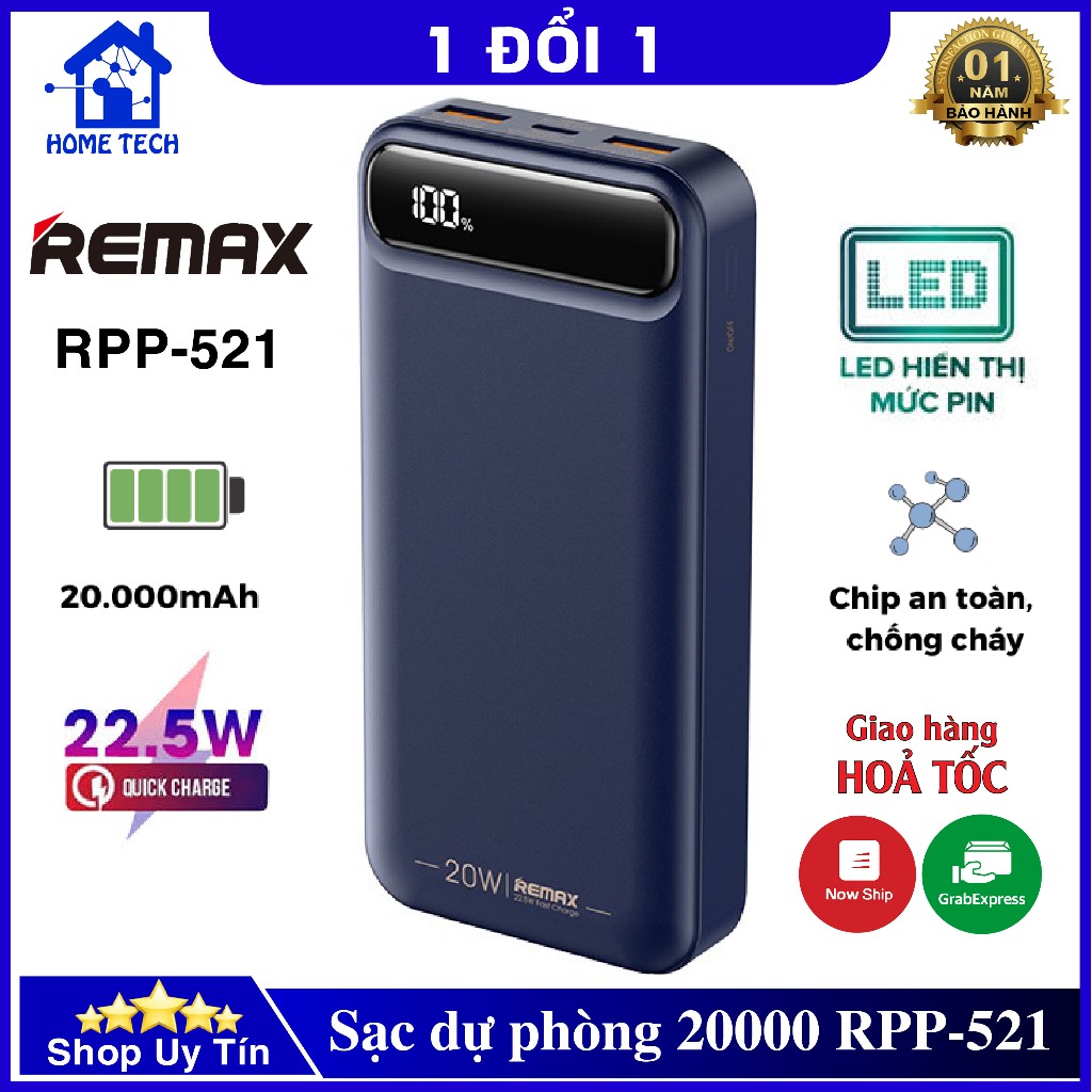 Sạc dự phòng Remax RPP-521 Bole Series 20000mAh sạc nhanh QC 22.5W và PD 20W | Shopee Việt Nam
